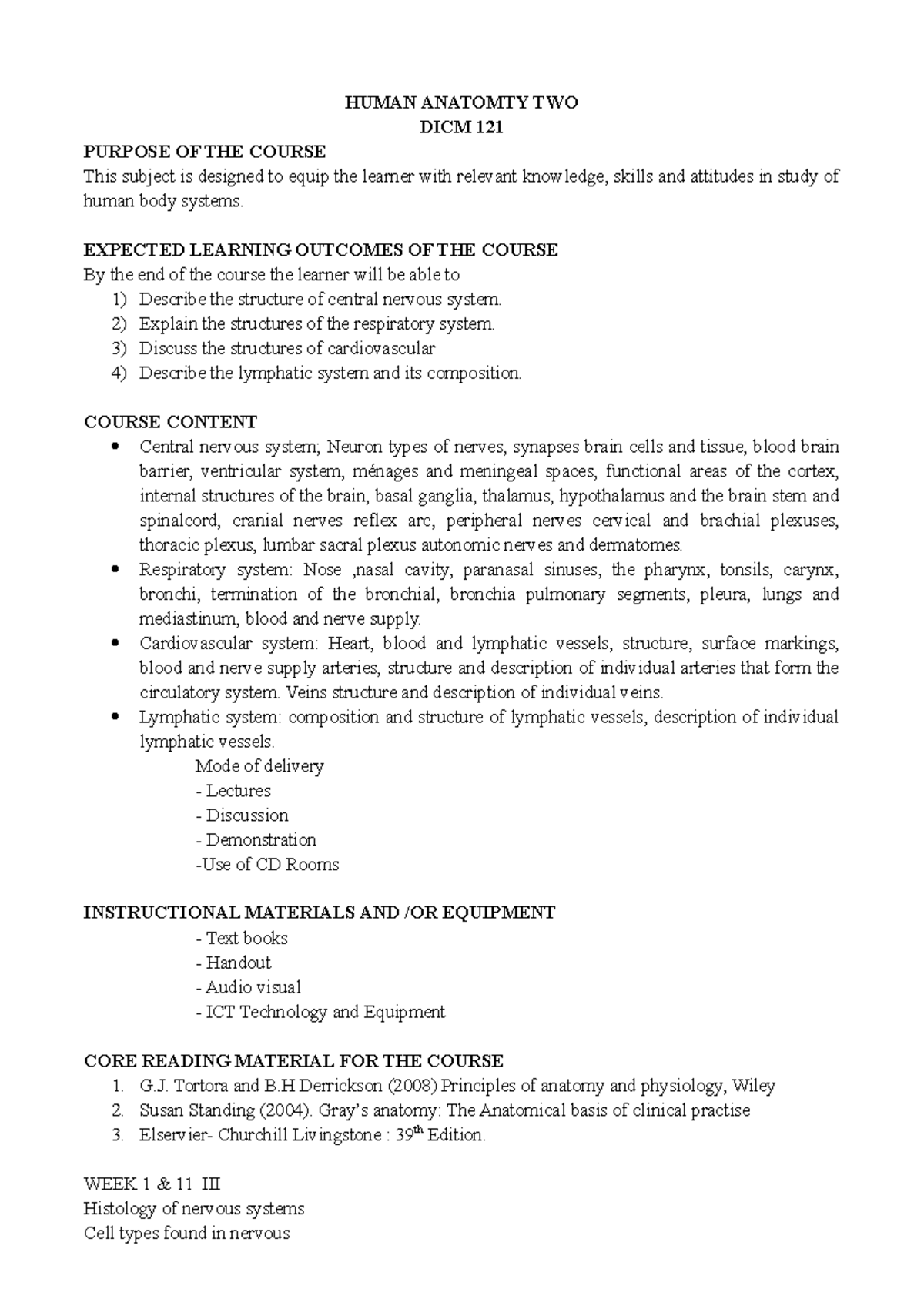 HUMAN ANATOMY II DICM 121: Nervous System Study Notes - Studocu