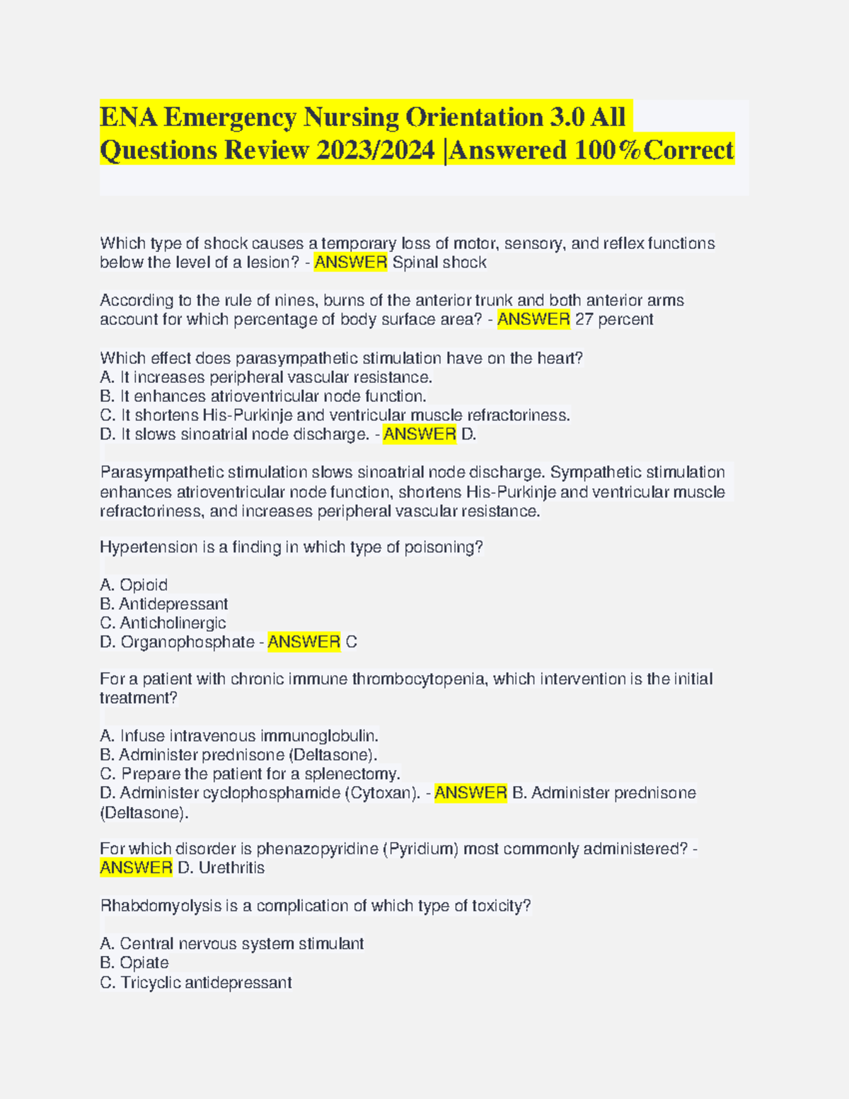 ENA Emergency Nursing Orientation 3.0 Quiz & Study Guide 2023/2024 - Studocu