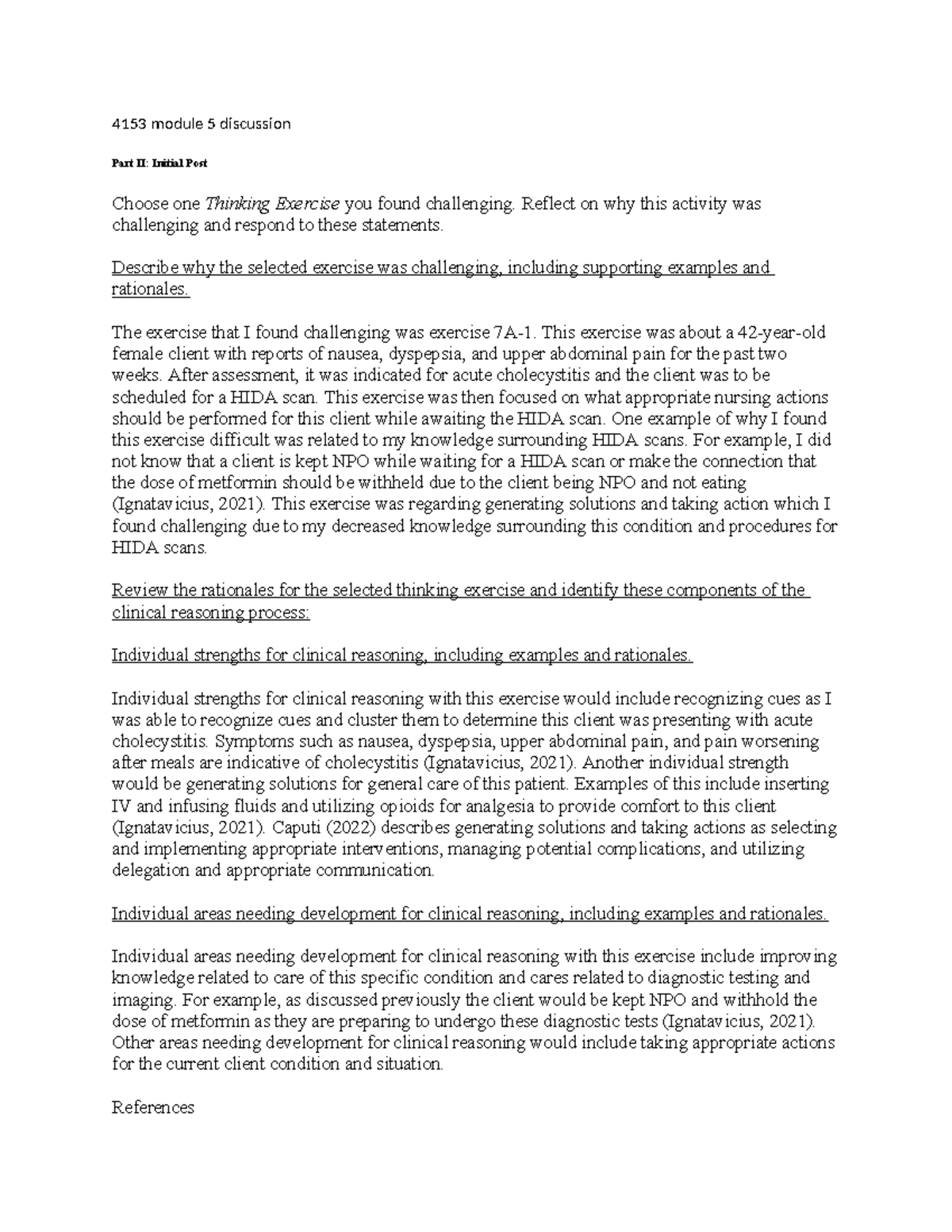 Module 4153 Discussion on Thinking Exercise 7A-1 Analysis and ...