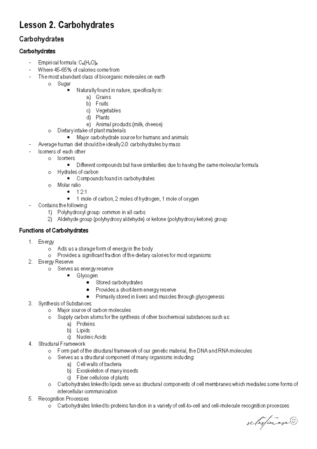 Lesson 2: Carbohydrates - Structure, Functions, and Digestion - Studocu