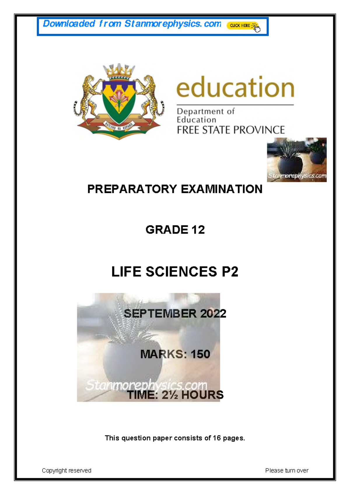 Grade 12 Life Sciences Prep Exam Memo - September 2022 (P2) - Studocu
