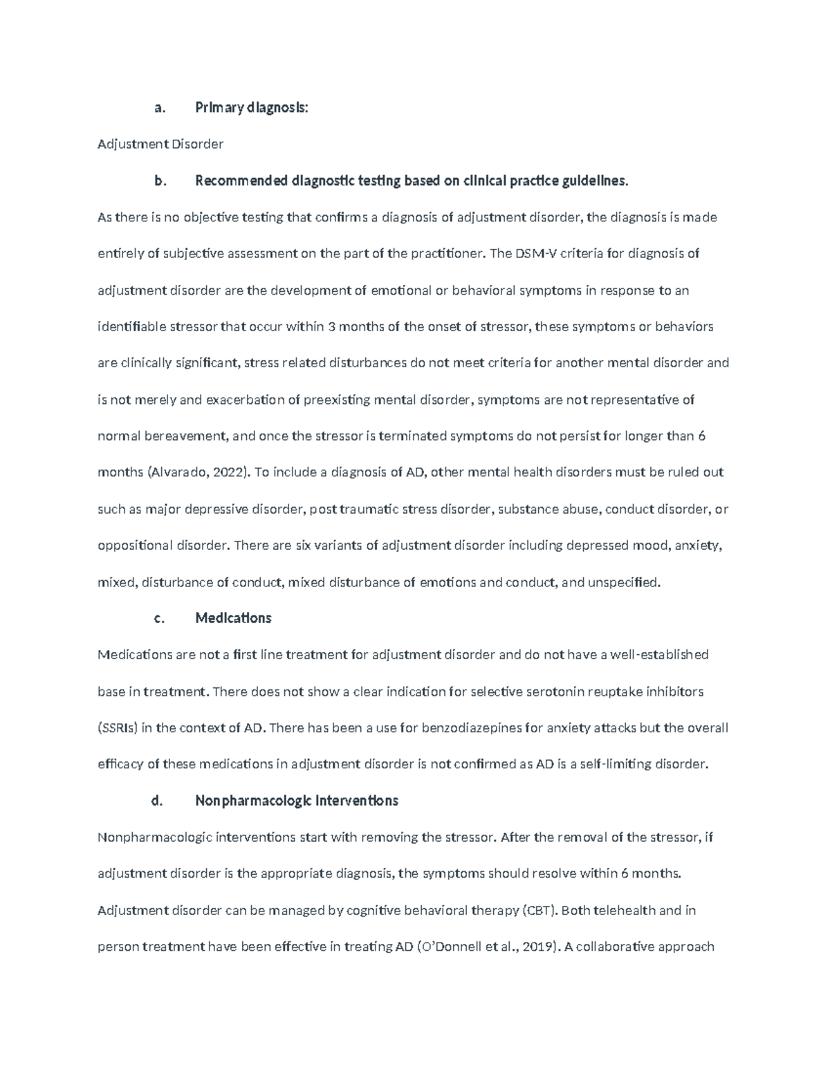 Adjustment Disorder Management Plan & Analysis (Psych 102) - Studocu