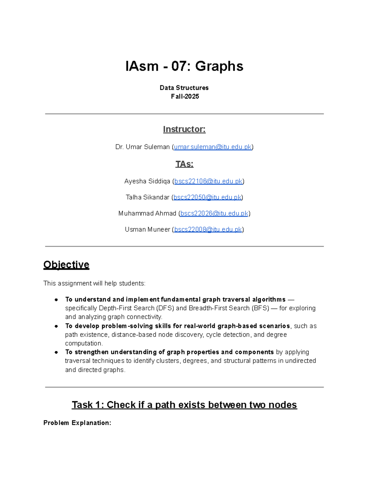 Data Structures - ASM 07: Graph Traversal Algorithms (DFS & BFS) - Studocu