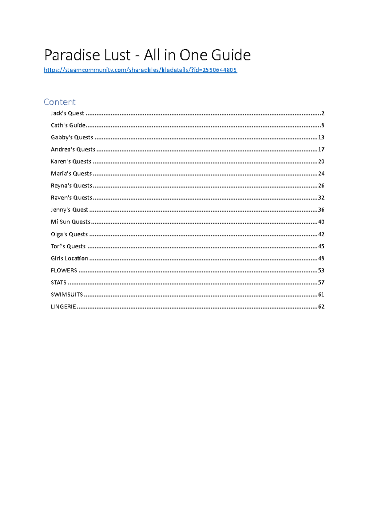 Paradise Lust (PL101) - Complete All-in-One Guide for Quests - Studocu