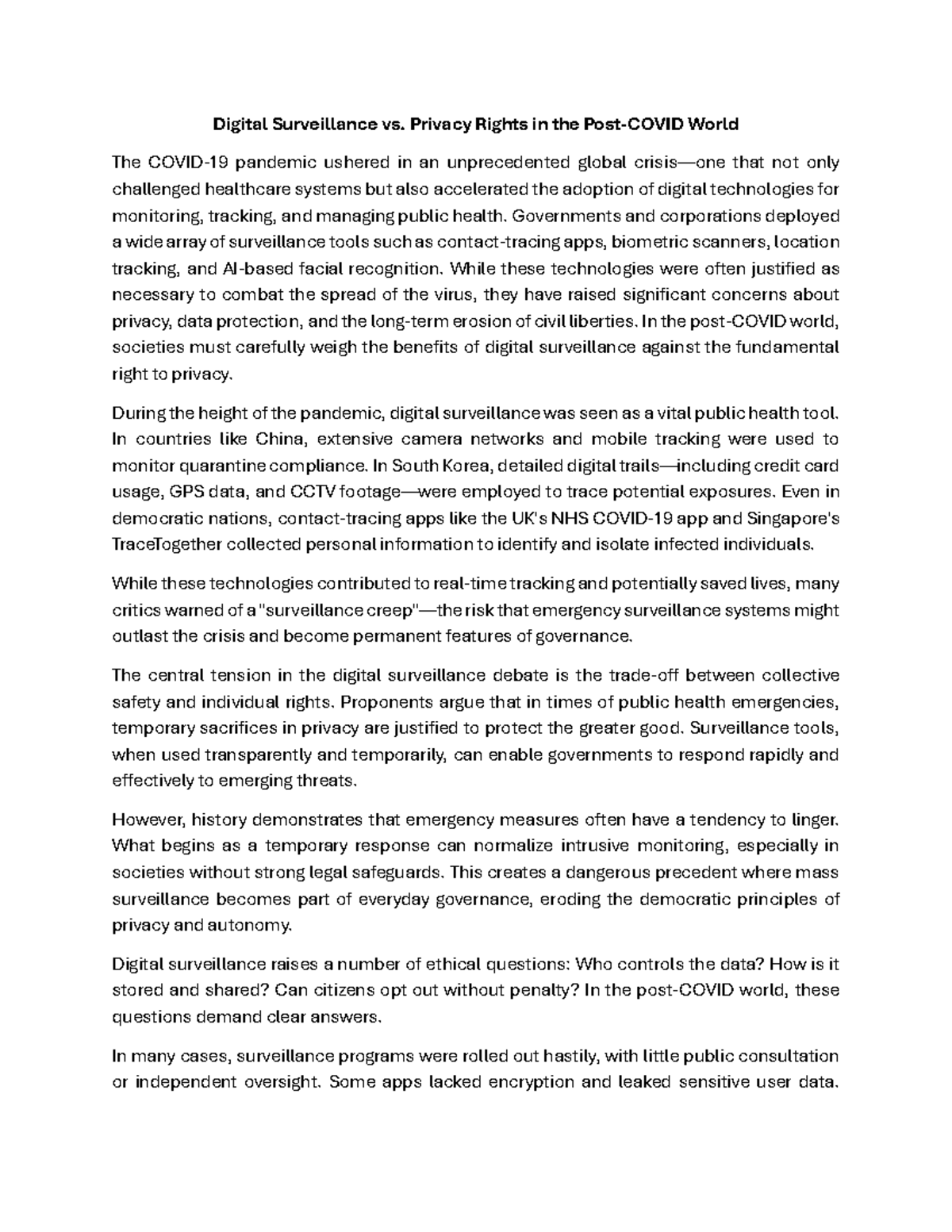 Digital Surveillance vs. Privacy Rights in the Post-COVID World ...
