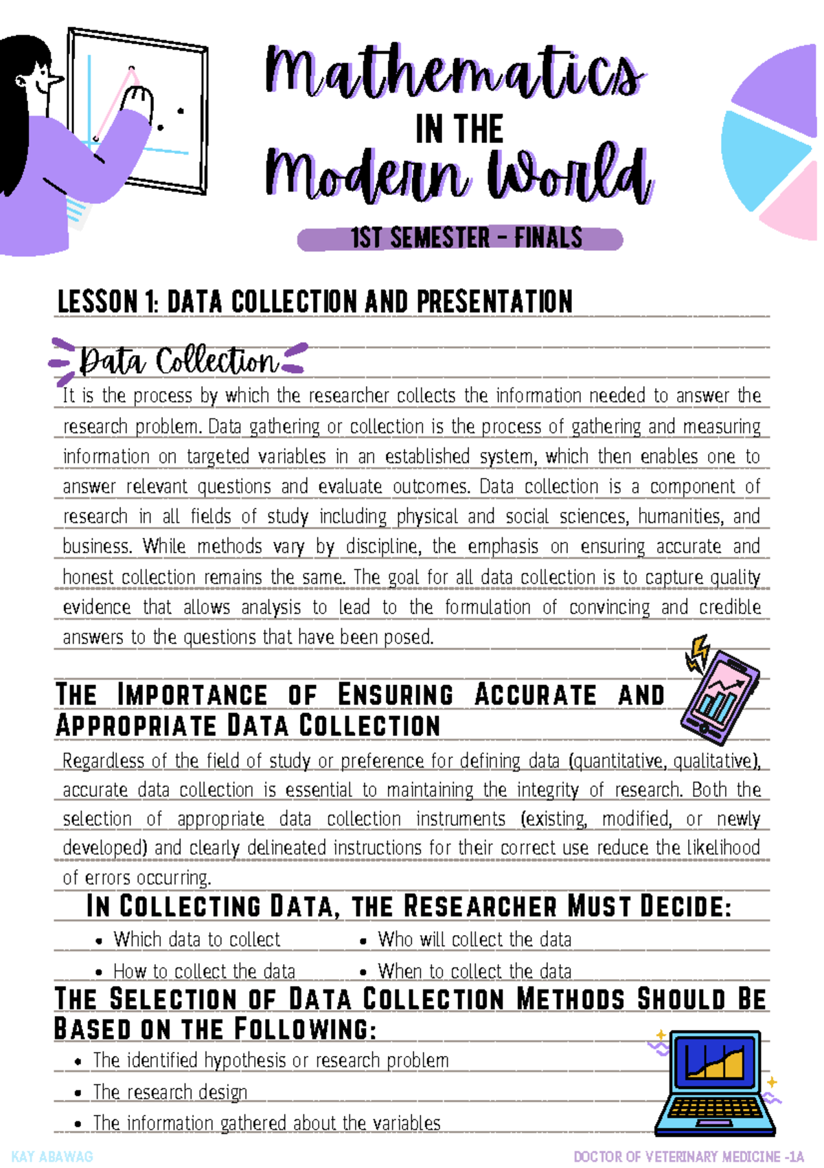 Mathematics 101: Lesson 1 - Data Collection & Presentation Techniques - Studocu