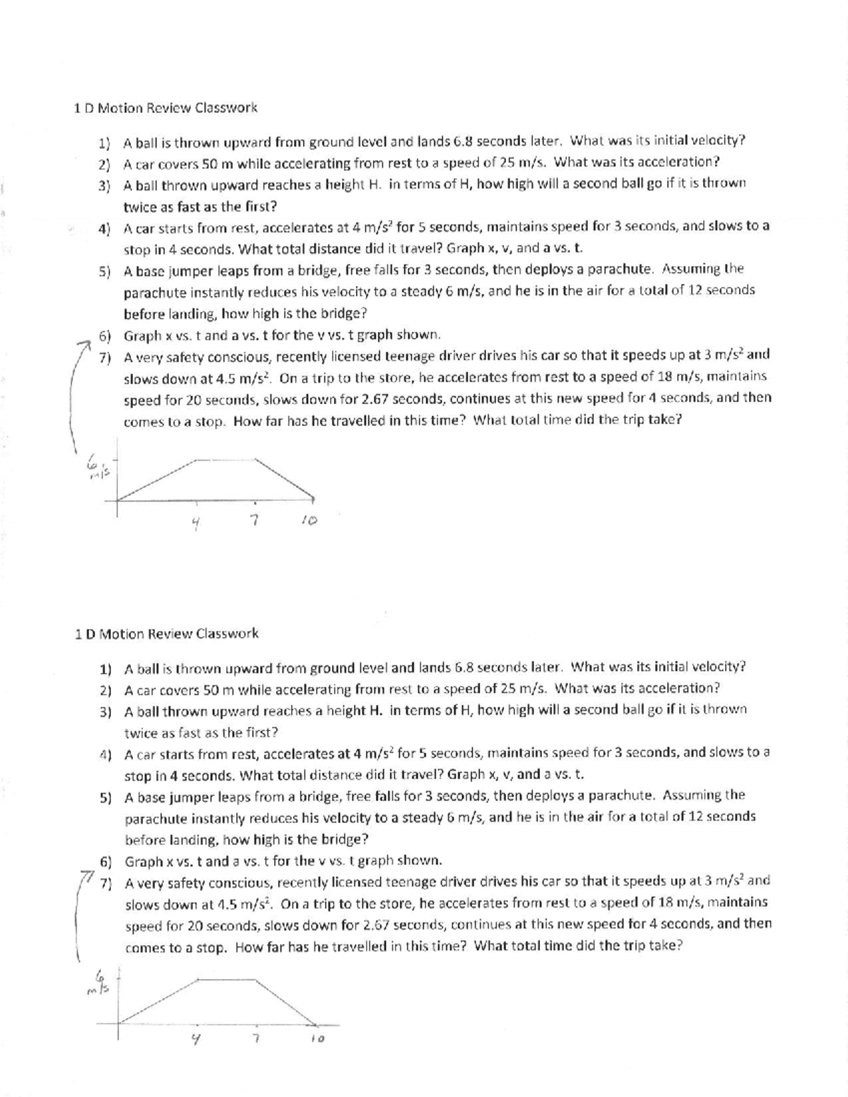 1D Motion Review: Key Concepts and Challenges - Studocu