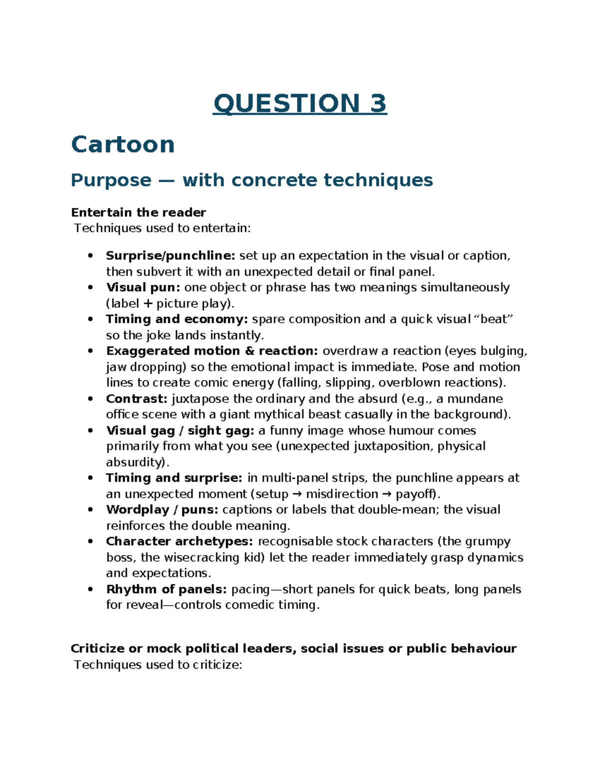 English Paper 1 - Cartoon Techniques and Analysis Notes - Studocu