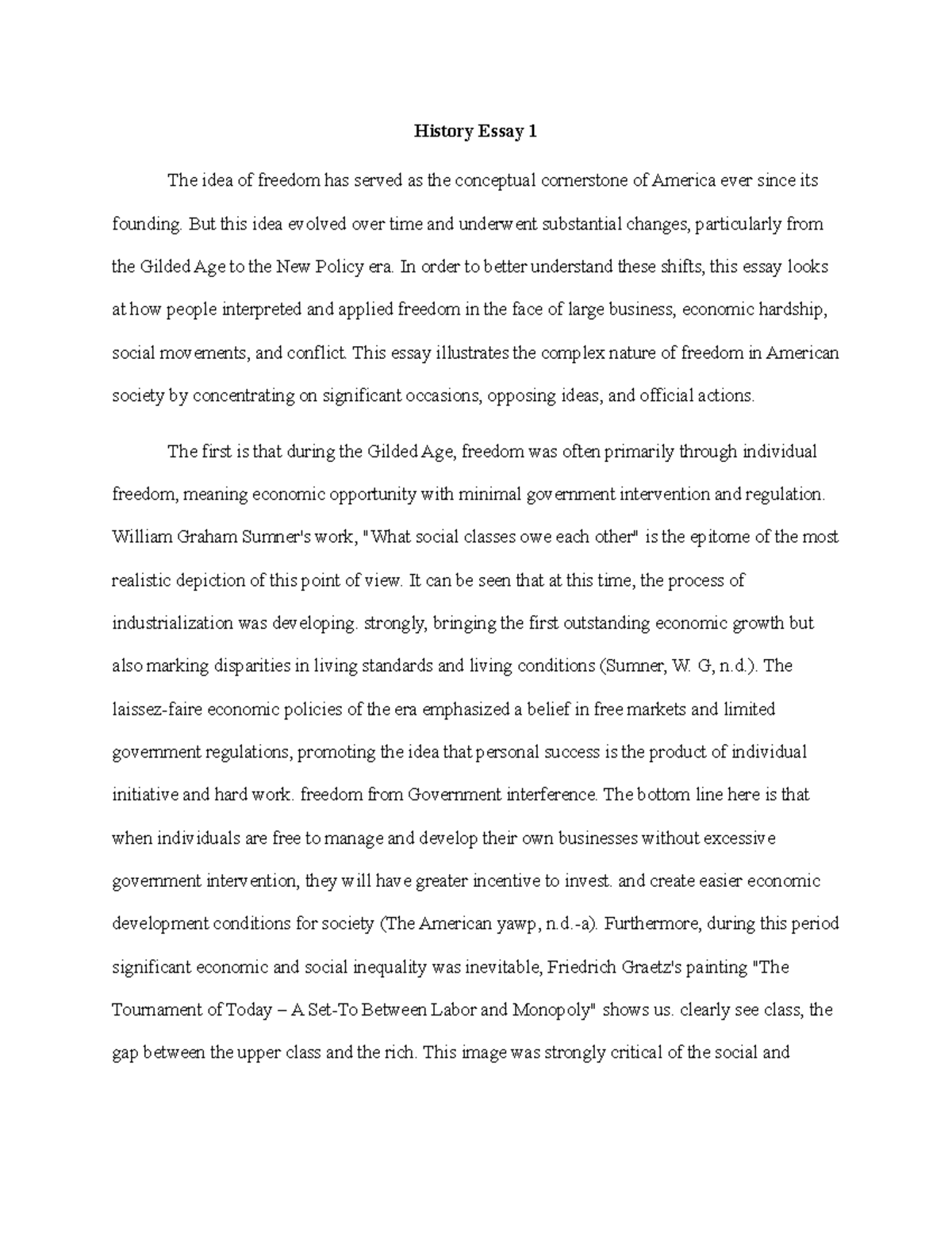 HIS 101: Evolution of Freedom in America from Gilded Age to New Deal ...