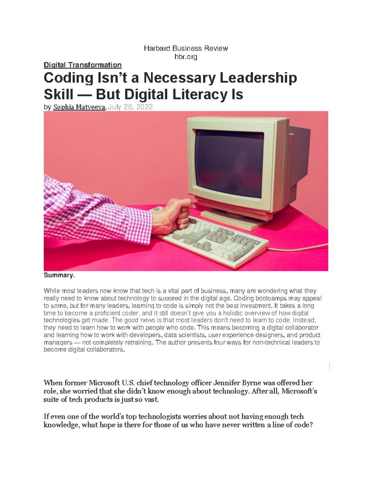 Lecture 1: Digital Literacy as a Key Leadership Skill in Tech - Studocu