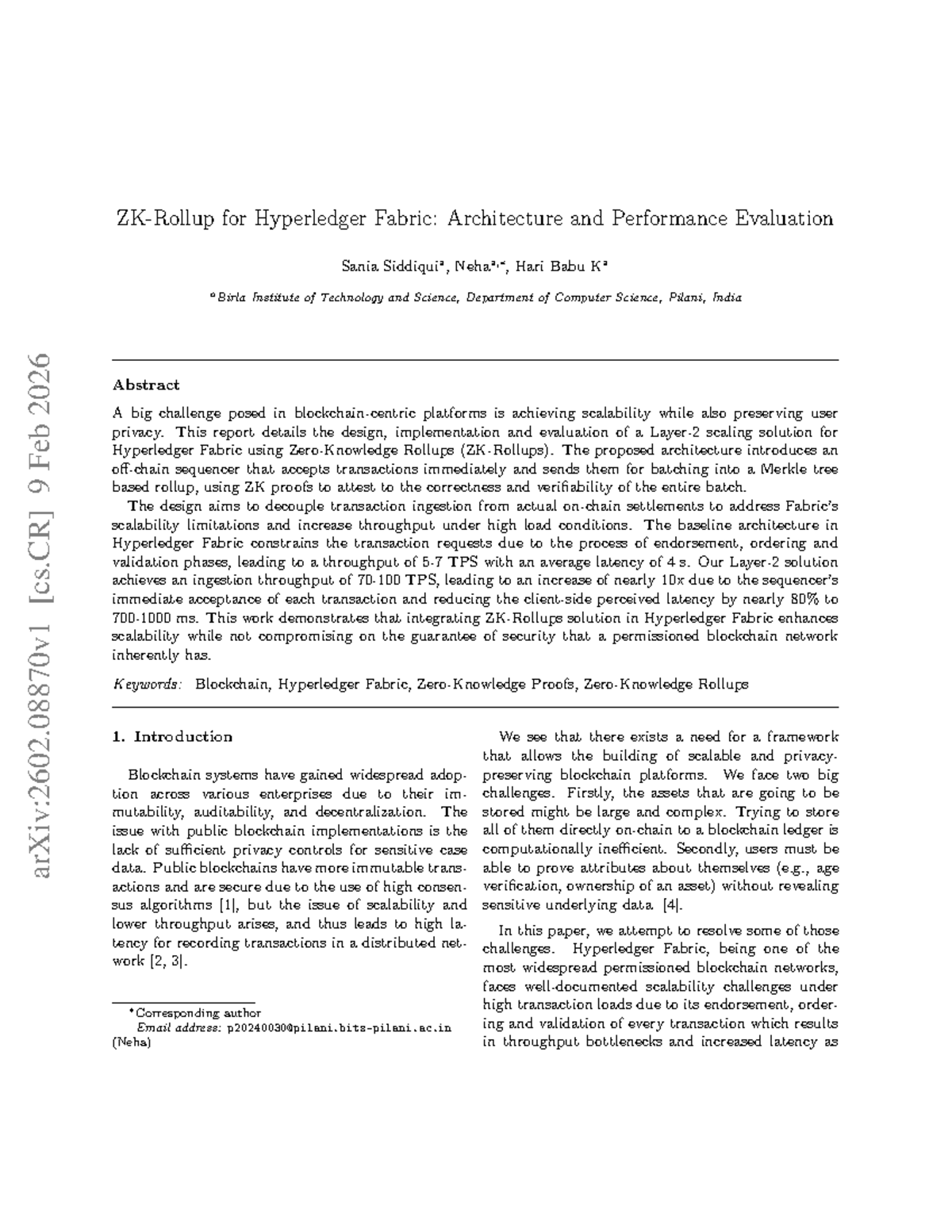 ZK Rollup Architecture & Performance Evaluation in Hyperledger Fabric ...