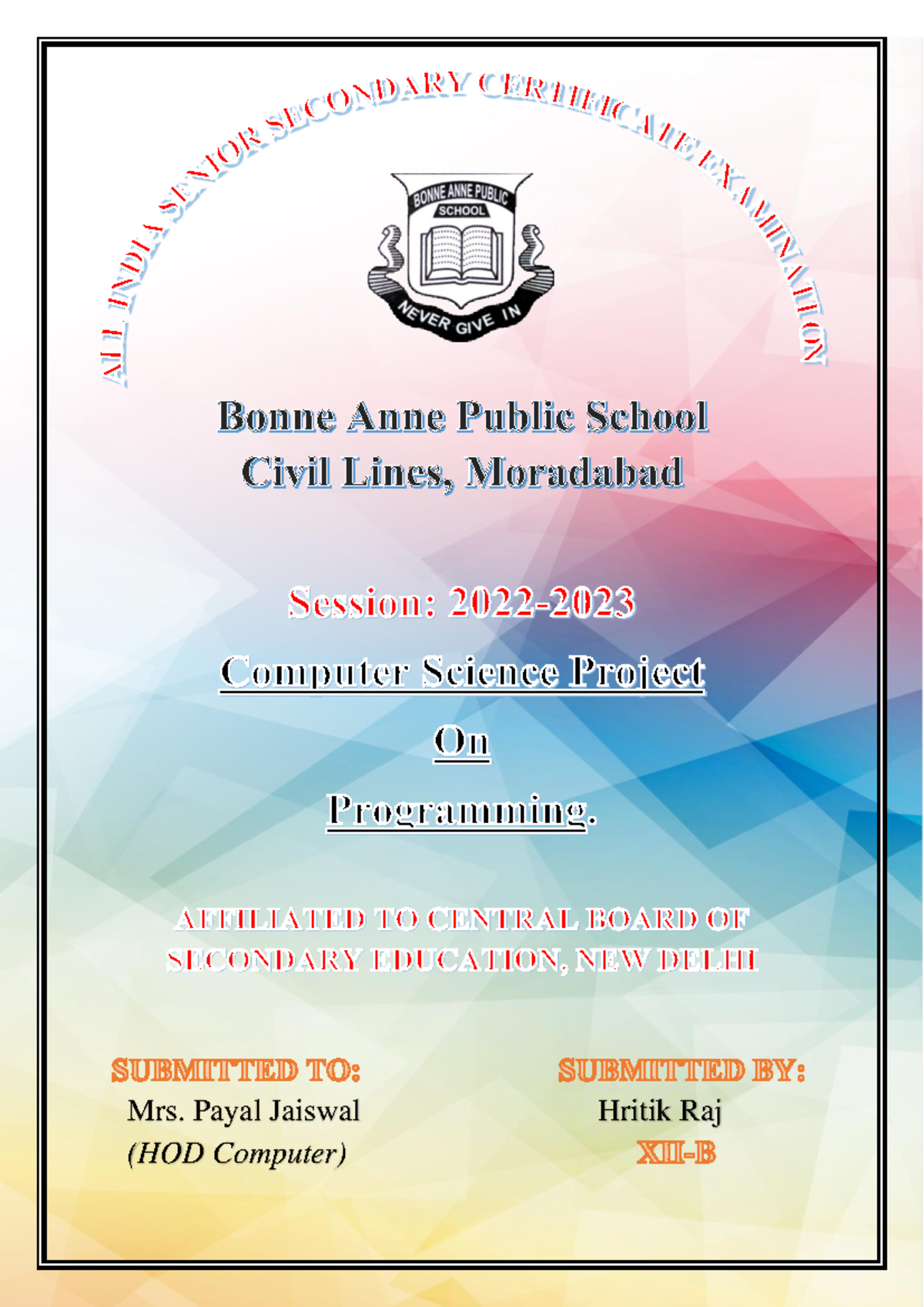 Python Program Solutions for Class 12 - Project Work Insights - Studocu