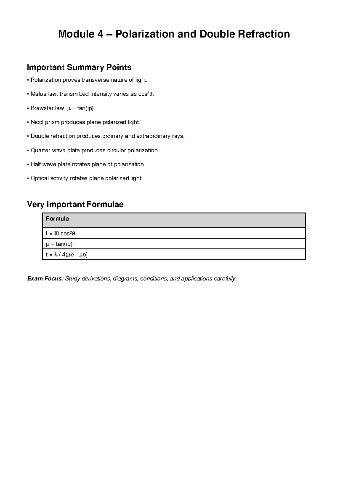 Module 4 Polarization and Double Refraction - Module 4 – Polarization ...