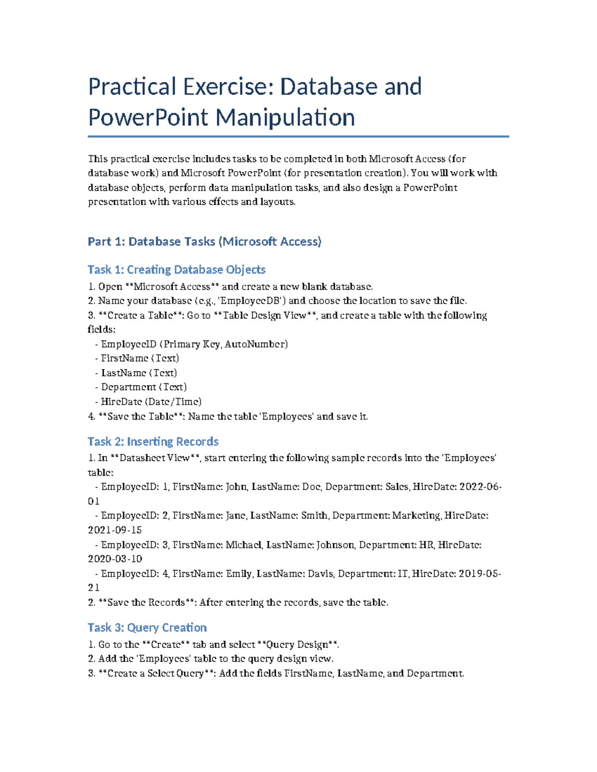 Practical Exercise: DB & PPT Manipulation (CS101) - Studocu