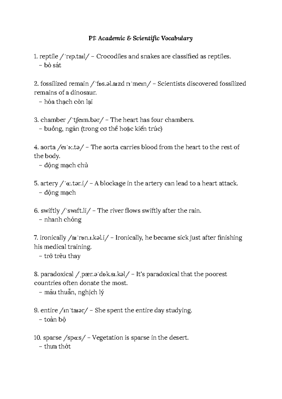 P1: Academic Vocabulary Test 1 - Key Terms and Definitions - Studocu