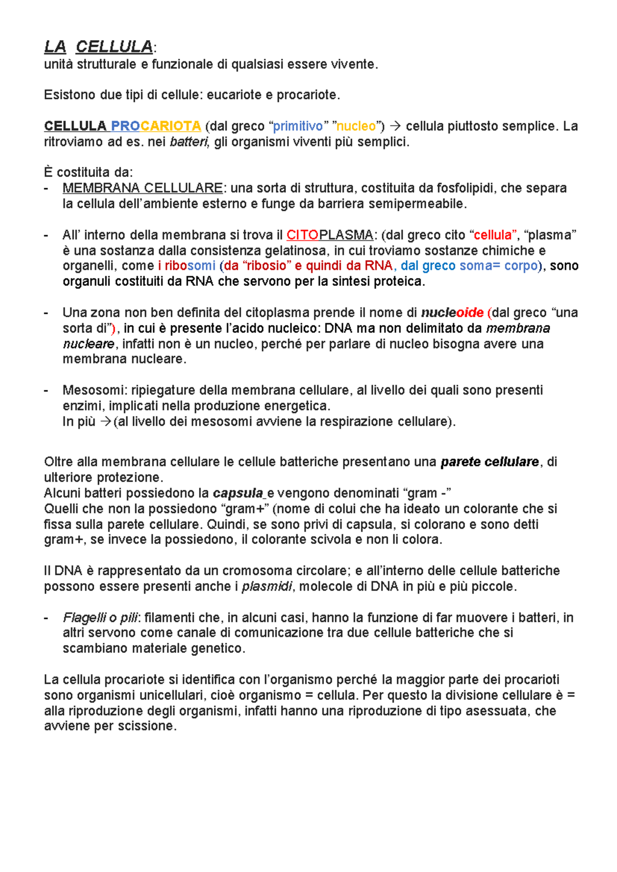 Biologia - La Cellula: Struttura e Funzioni delle Cellule - Studocu