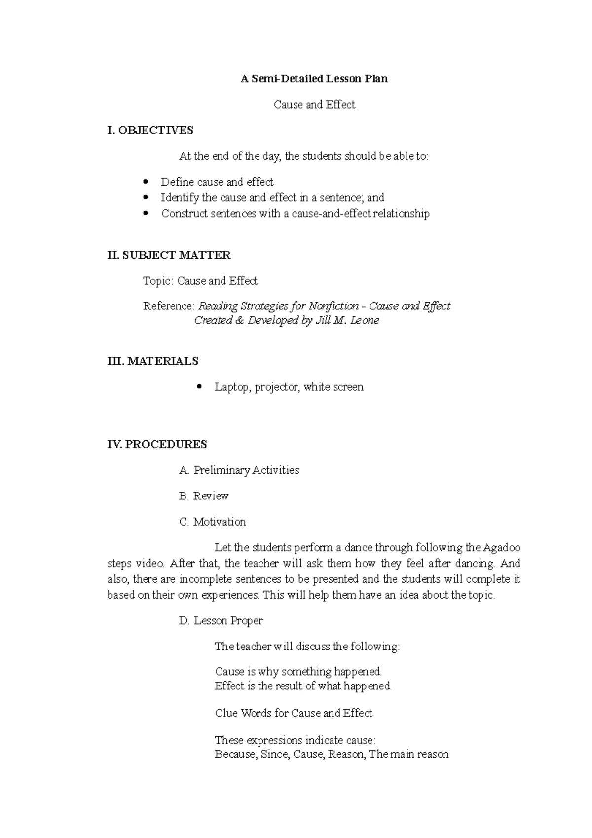 Adjectives Semi-detailed Lesson Plan - Semi-detailed Lesson Plan ...
