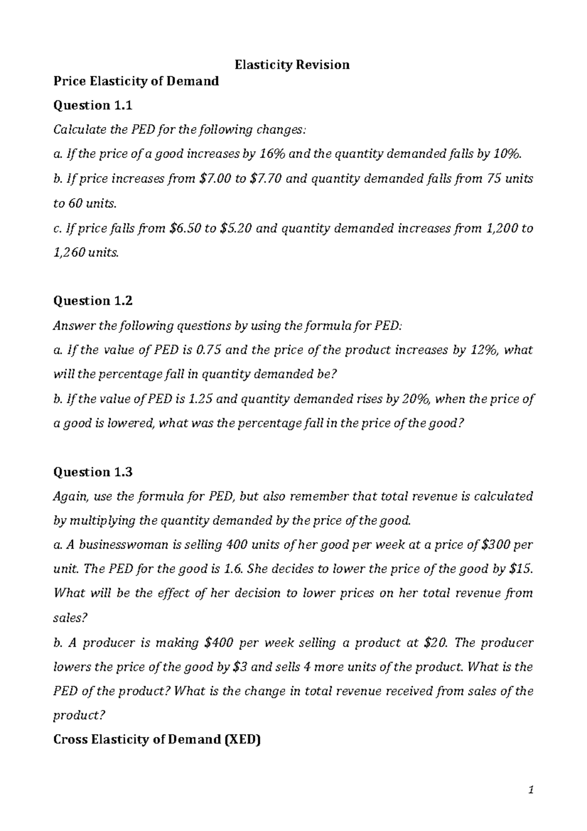 Elasticity revision saw - Elasticity Revision Price Elasticity of ...