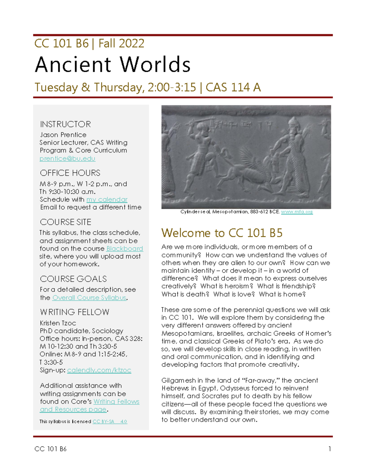 CC-101-B6 Syllabus-1 - mlm - CC 101 B6 | Fall 2022 Ancient Worlds ...