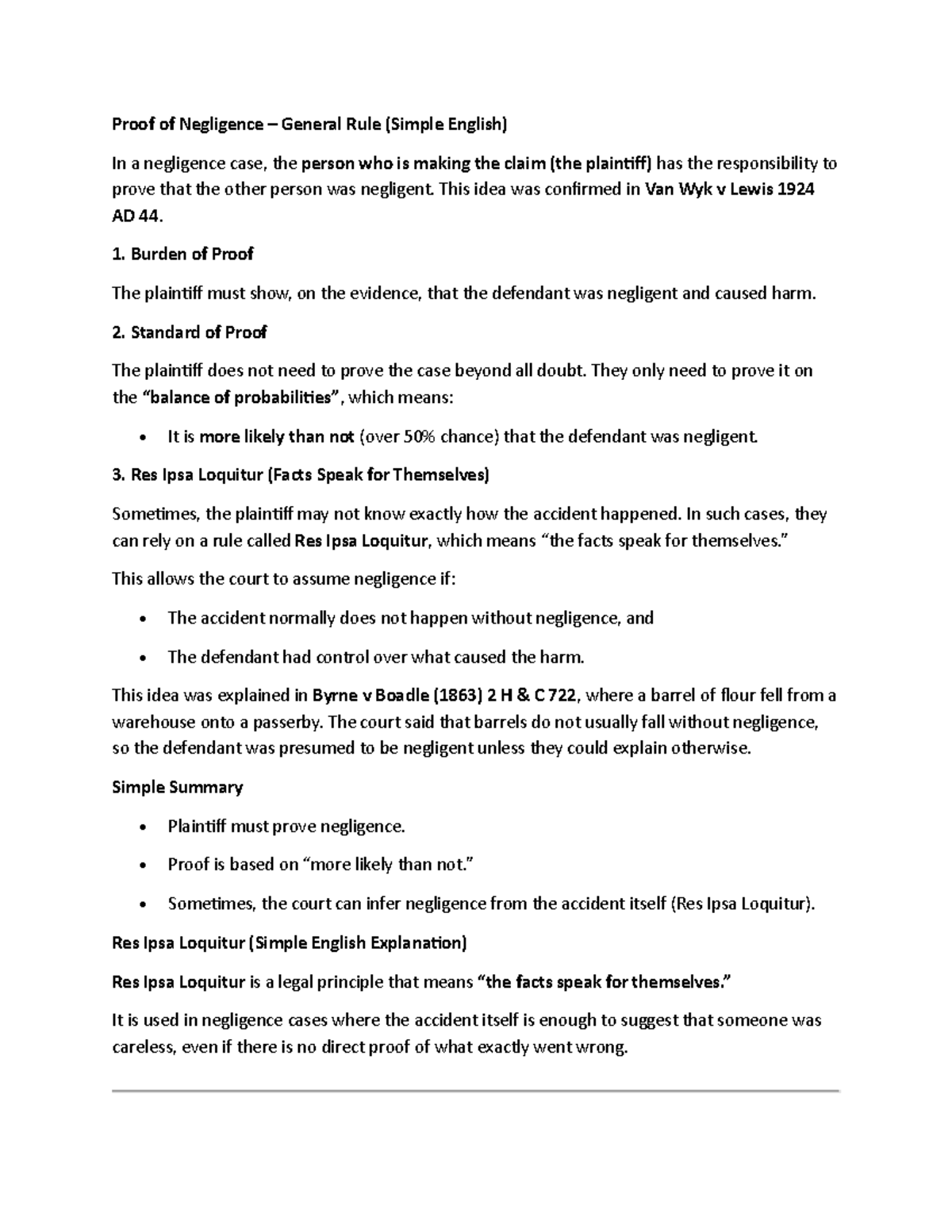 Proof of Negligence: Understanding Res Ipsa Loquitur Principles - Studocu