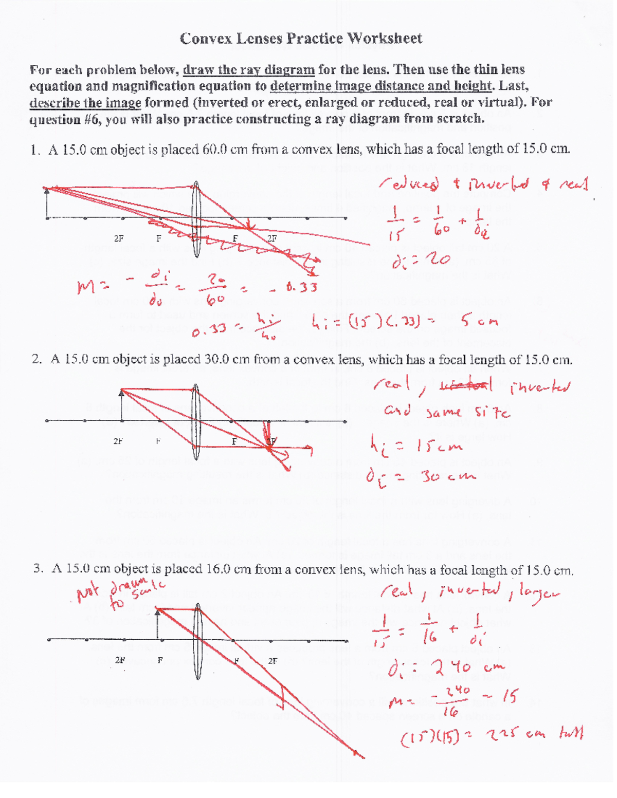 Convex lenses practice worksheet key - Physics - Studocu