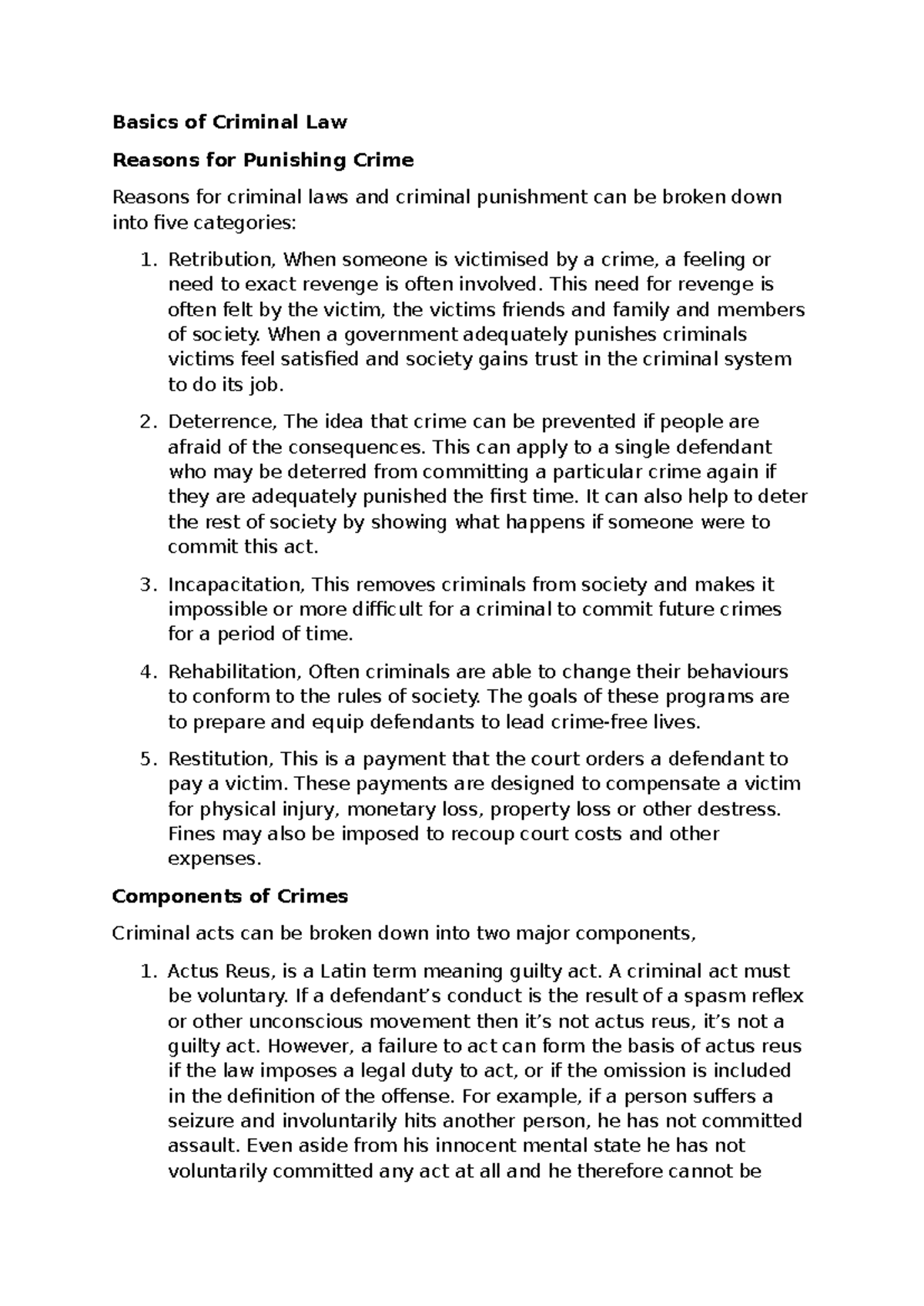 Criminal Law 101: Reasons for Punishment & Key Concepts Explained - Studocu