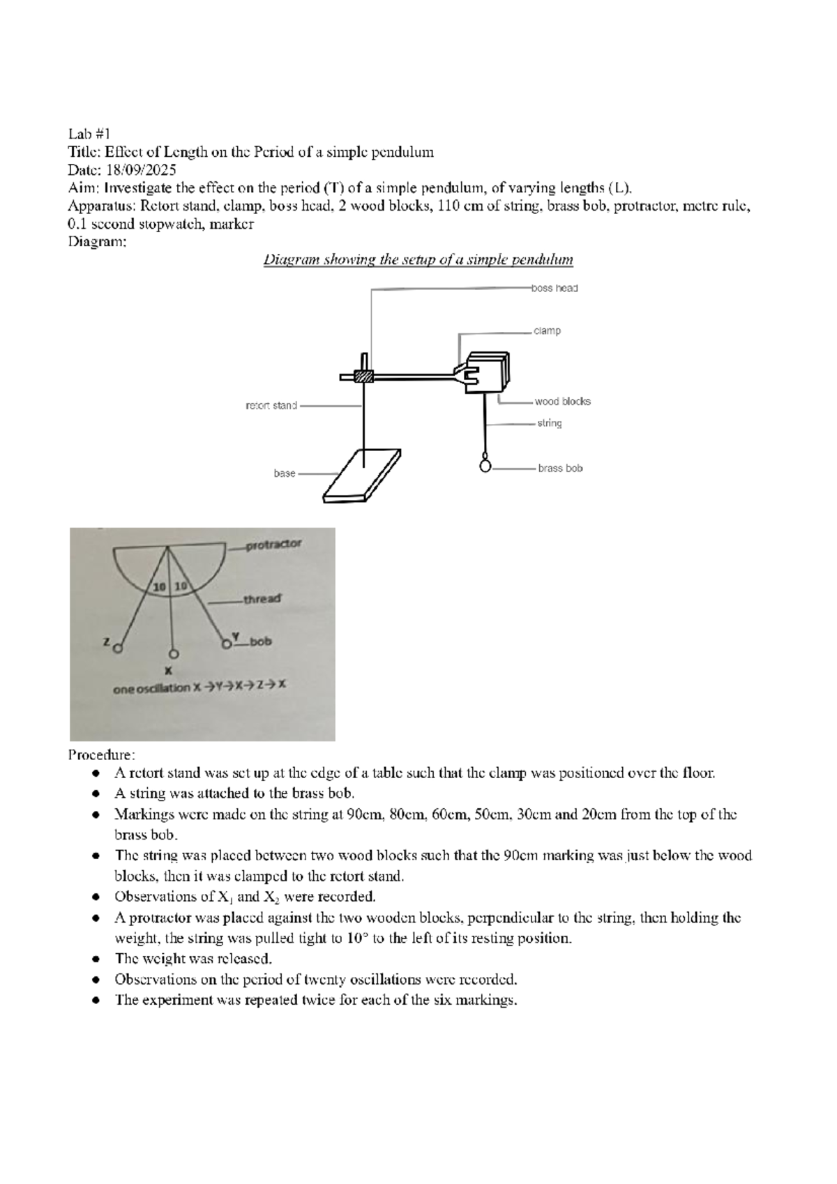 Lab Report: Effect of Length on the Period of a Simple Pendulum - Studocu