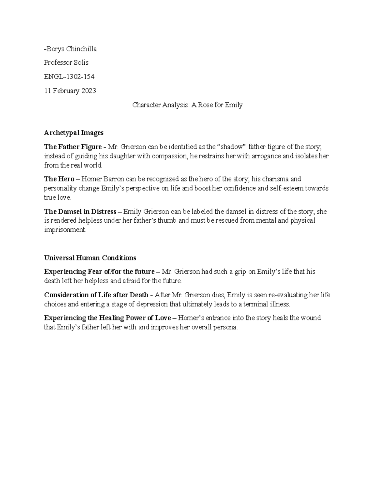Character Analysis of 'A Rose for Emily' (ENGL-1302) - Studocu