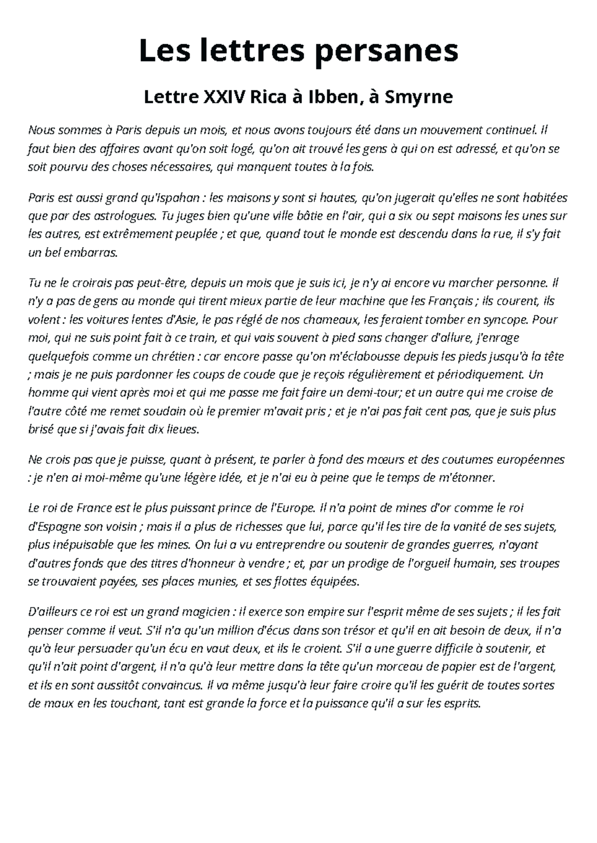 Lettre XXIV de Rica à Ibben : Observations sur Paris et la Monarchie ...