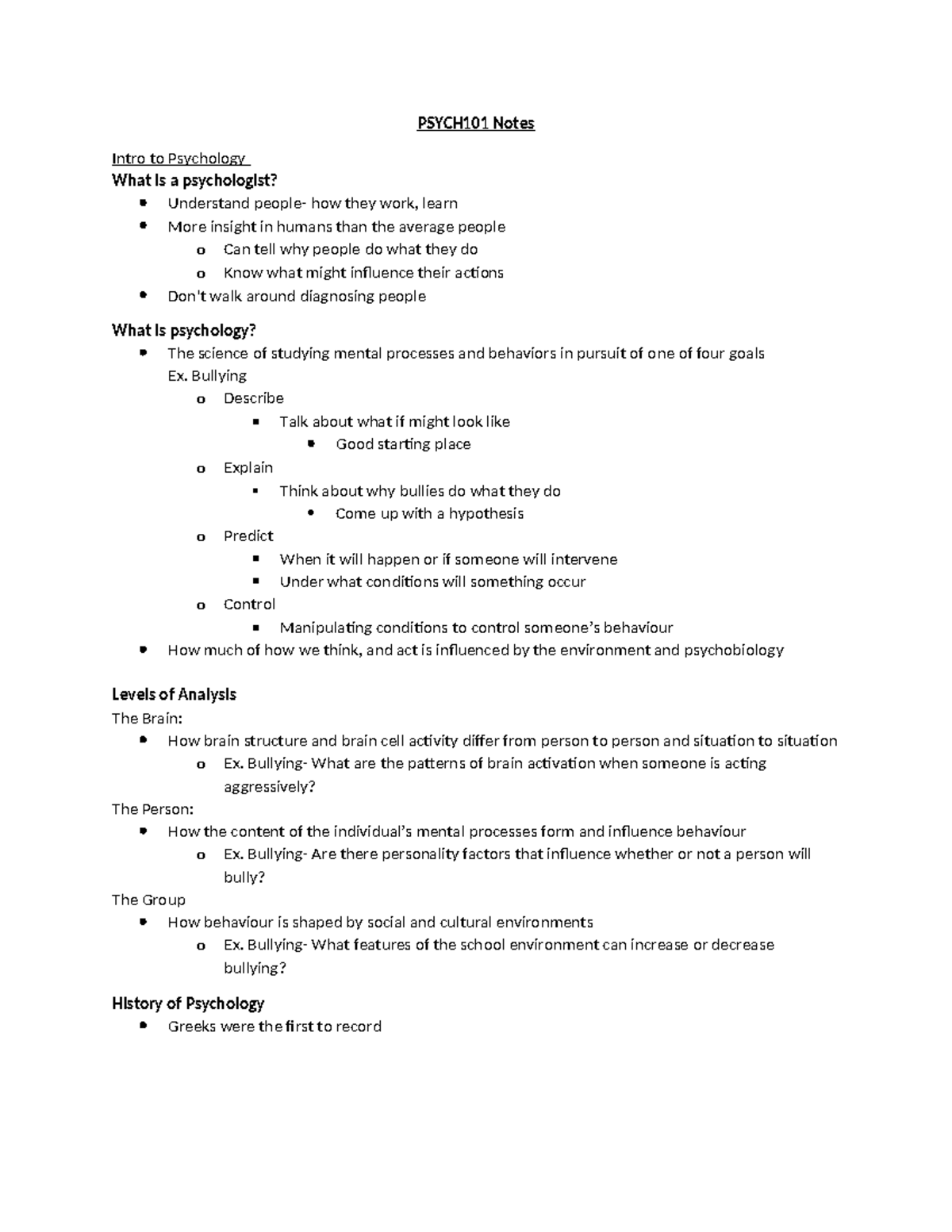 PSYCH101 Lecture Notes: Key Concepts and Theories in Psychology - Studocu