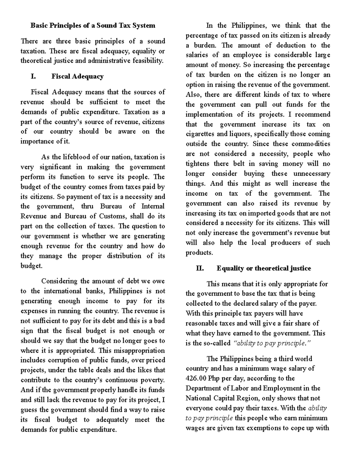 Basic Principles of a Sound Tax System: An In-Depth Analysis - Studocu