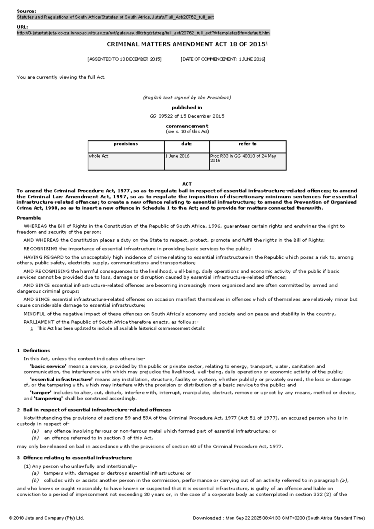 Criminal Matters Amendment Act 18 of 2015: Full Text Analysis - Studocu