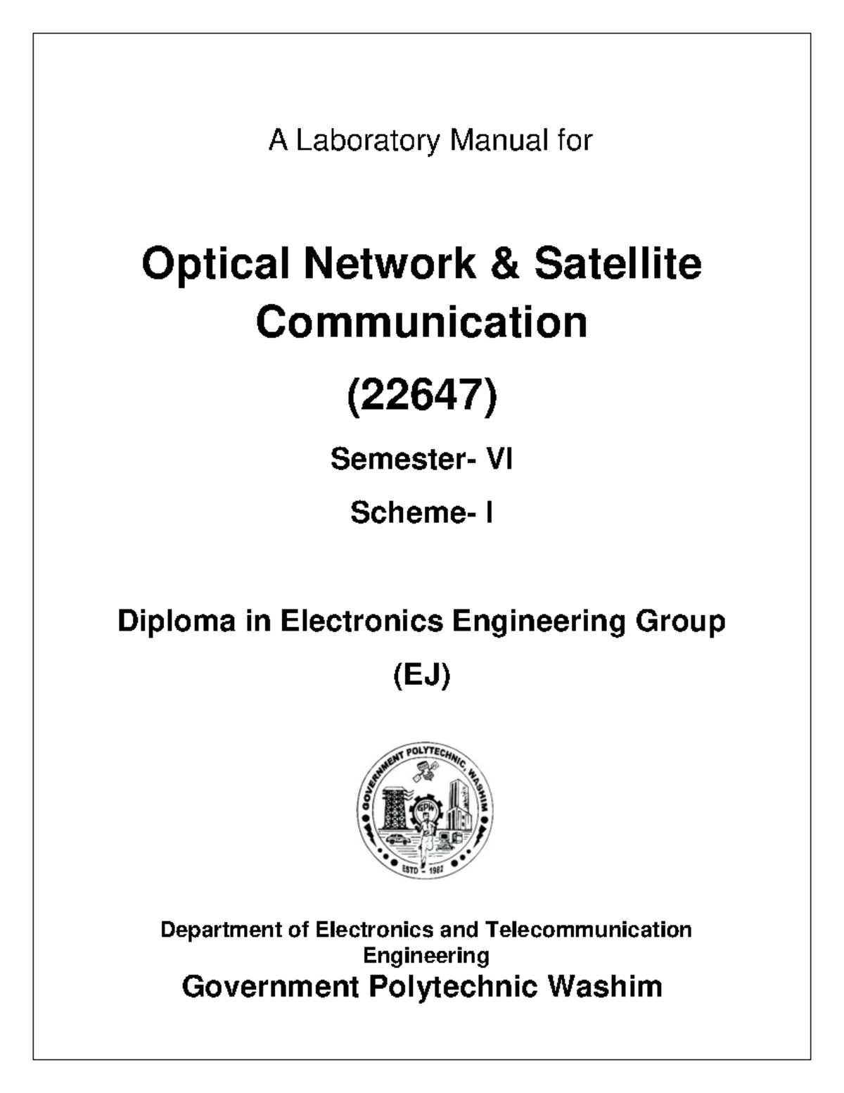 Laboratory Manual for Optical Network & Satellite Comm. (22647) - Studocu