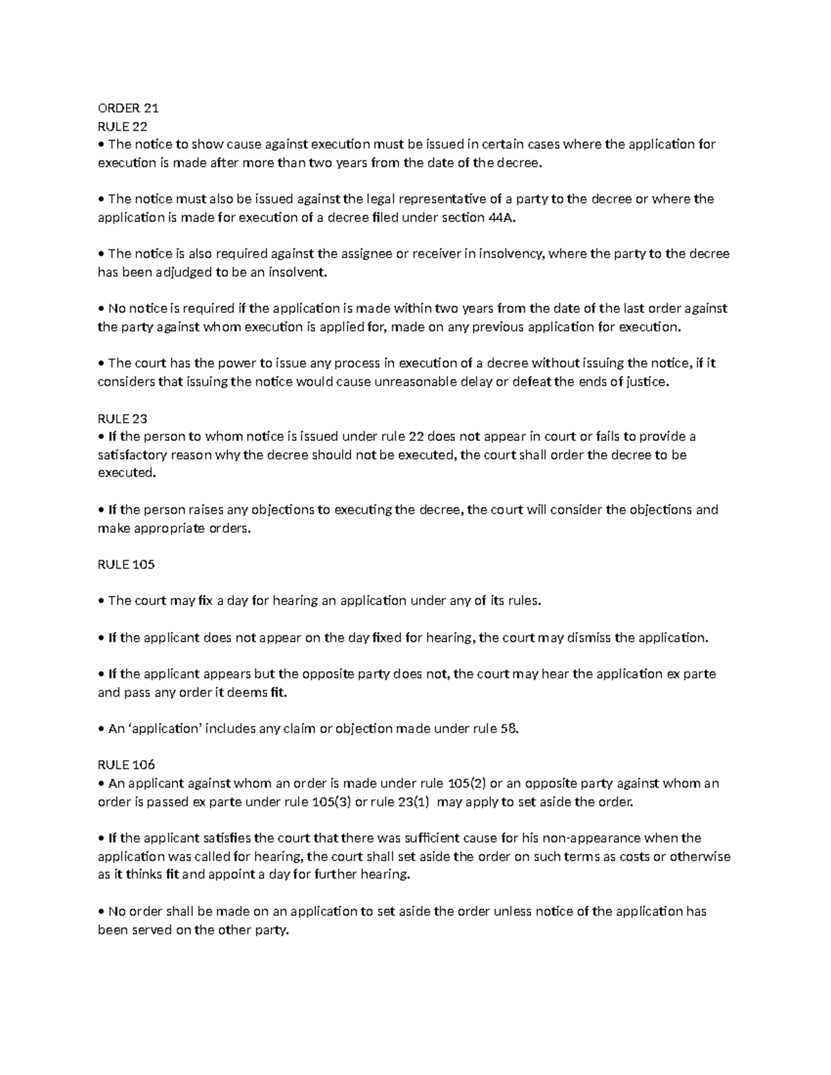 ORDER 21 RULE 22-23 & 105-106: Execution Notice Guidelines - Studocu