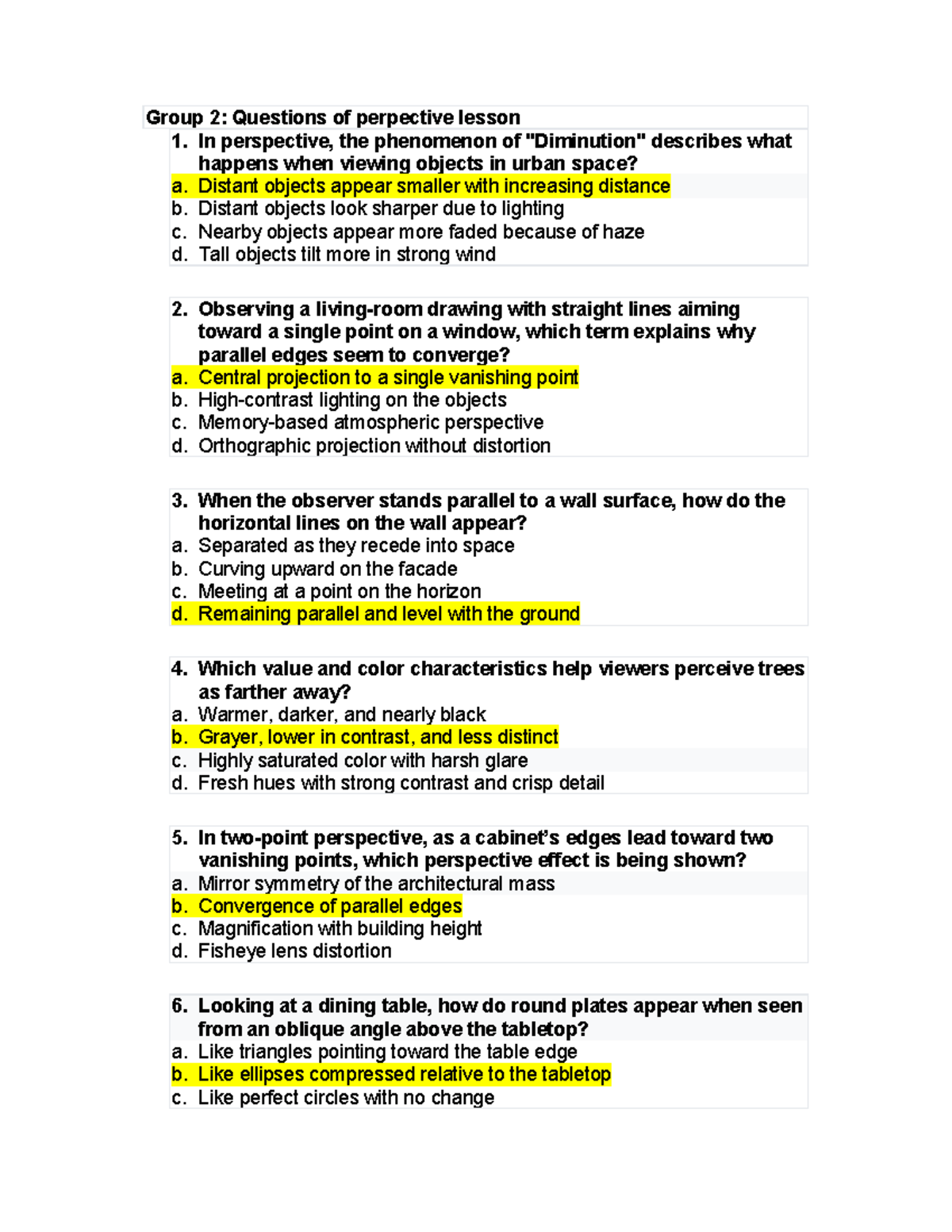 Test 2 - Questions on Perspective Lesson 1 - Studocu