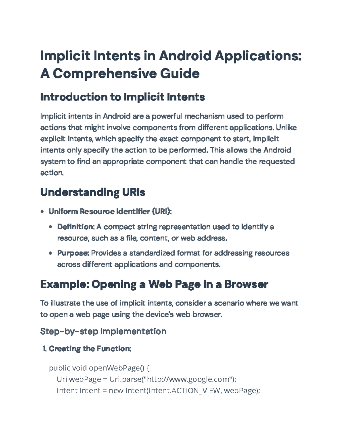 Android Implicit Intents: Detailed Overview and Guide - Studocu