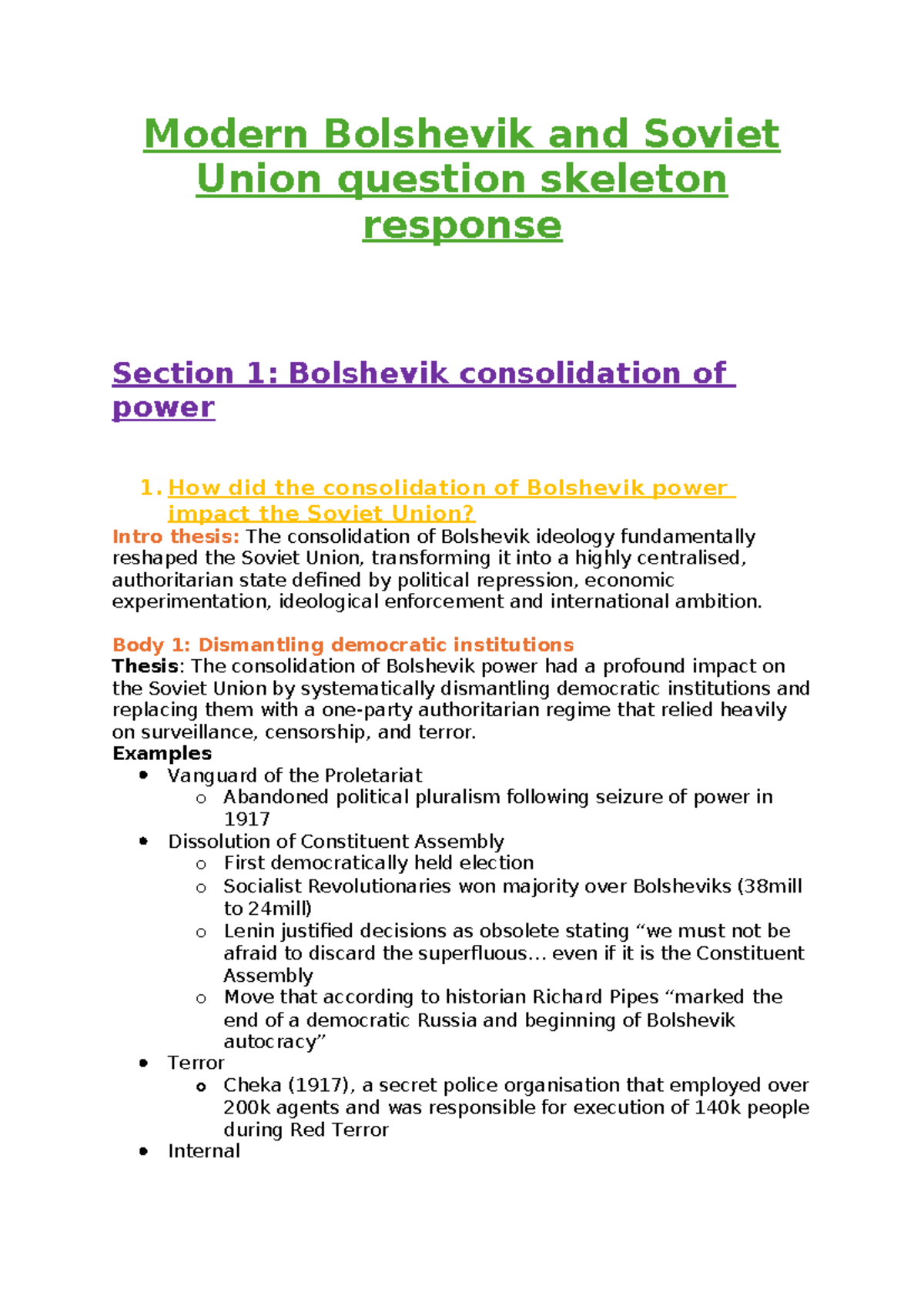 Bolshevik Consolidation of Power: Impacts on the Soviet Union (HIST 101 ...