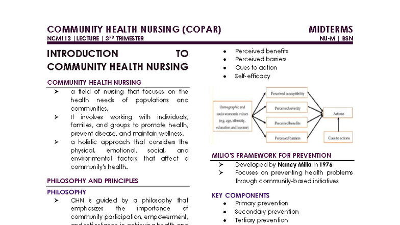 COMMUNITY HEALTH NURSING (COPAR) MIDTERMS REVIEW NCM113 3RD TRIMESTER ...