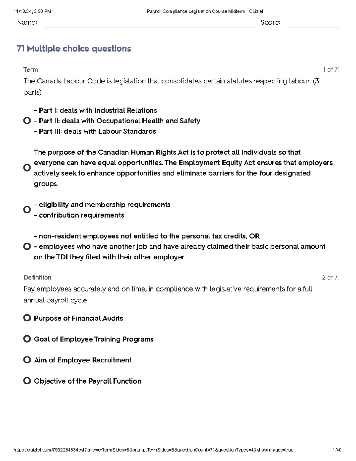 Payroll Compliance Legislation Course MIDTERM Quizlet - Study Guide ...