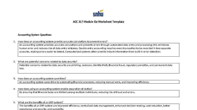 ACC 317 Module 6 Worksheet: Accounting System Insights and Analysis ...