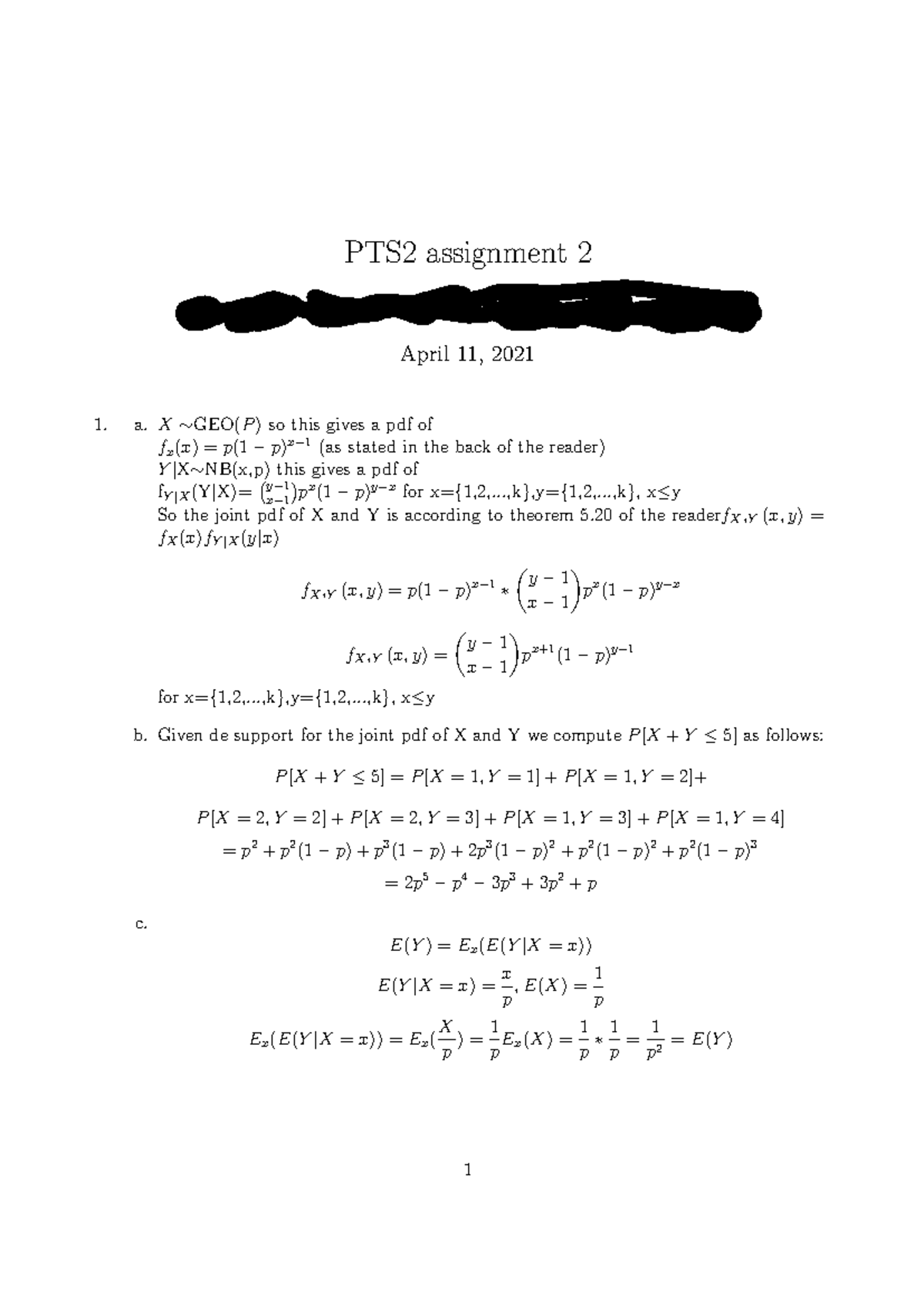 PTS2 Assignment week 2 Grade 20/23 - Probability Theory and Statistics ...
