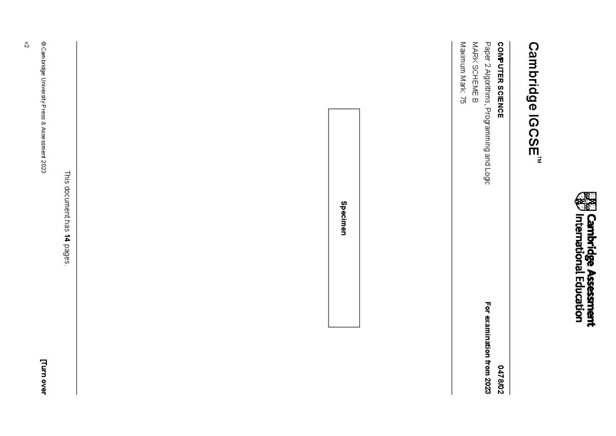 Cambridge IGCSE Computer Science 2023 Specimen Paper 2B Mark Scheme ...