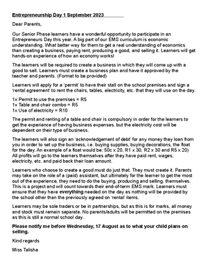 Entrepreneursdag Projek AAN Leerders - Entrepreneursdag- Graad 7 Datum ...