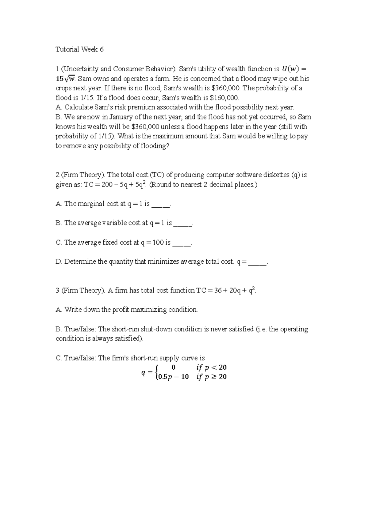 Tutorial Week 6: Uncertainty & Consumer Behavior Analysis - Studocu