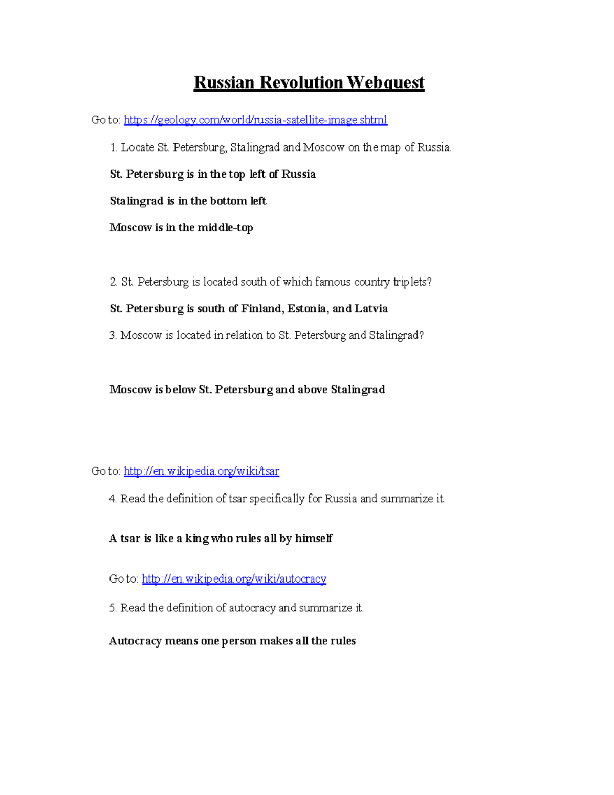 Caleb's Russian Revolution Webquest - Russian Revolution Webquest Go to ...