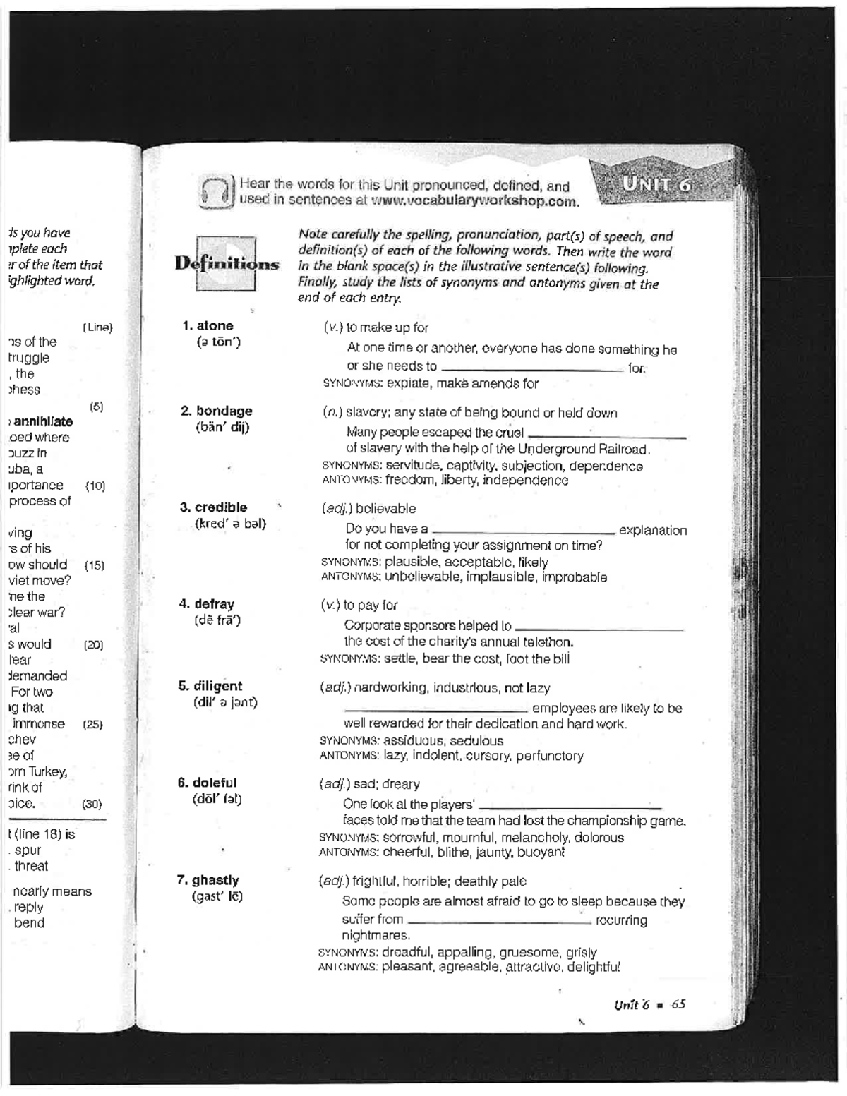 Unit 6D-1: Advanced Vocabulary Words and Definitions - Studocu