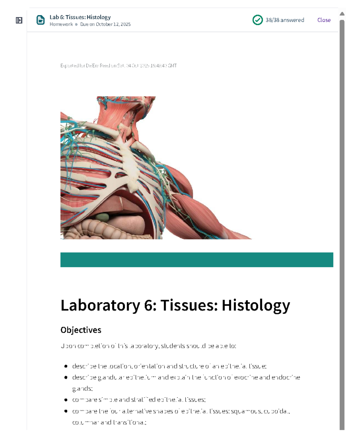 Lab 6: Tissues and Histology - Comprehensive Study Guide - Studocu