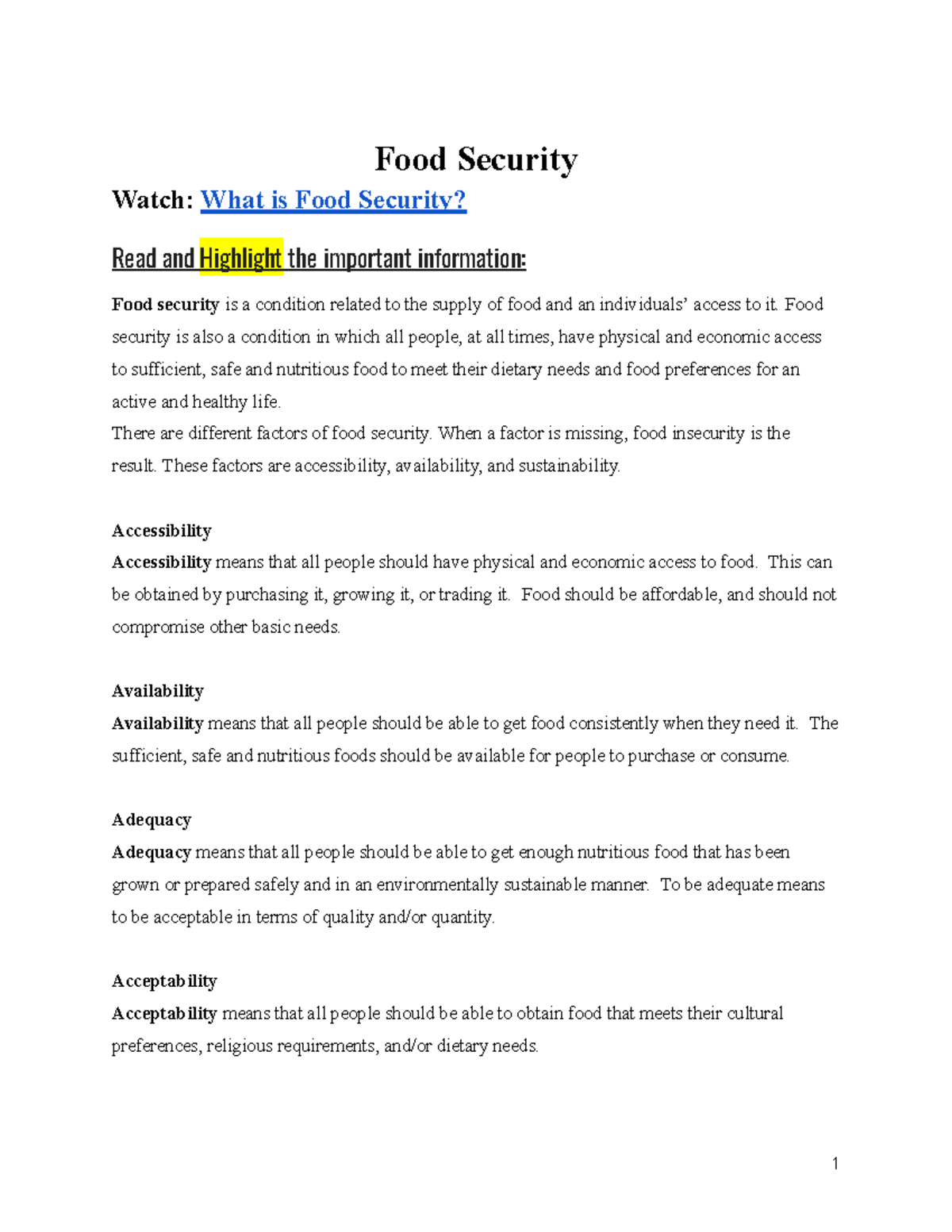 Exploring Food Security: Key Concepts and Implications (Lesson 3) - Studocu