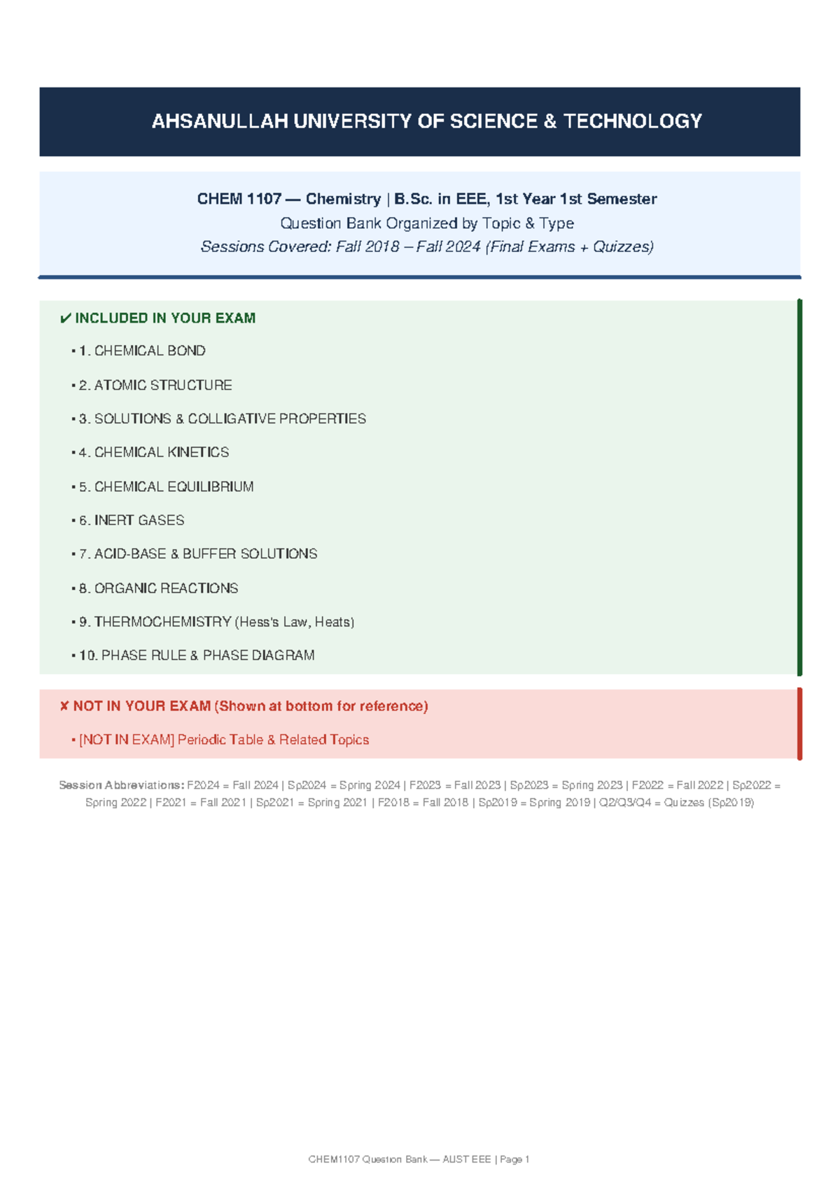 CHEM1107 Final Exam Question Bank - AUST Chemistry 1st Year - Studocu