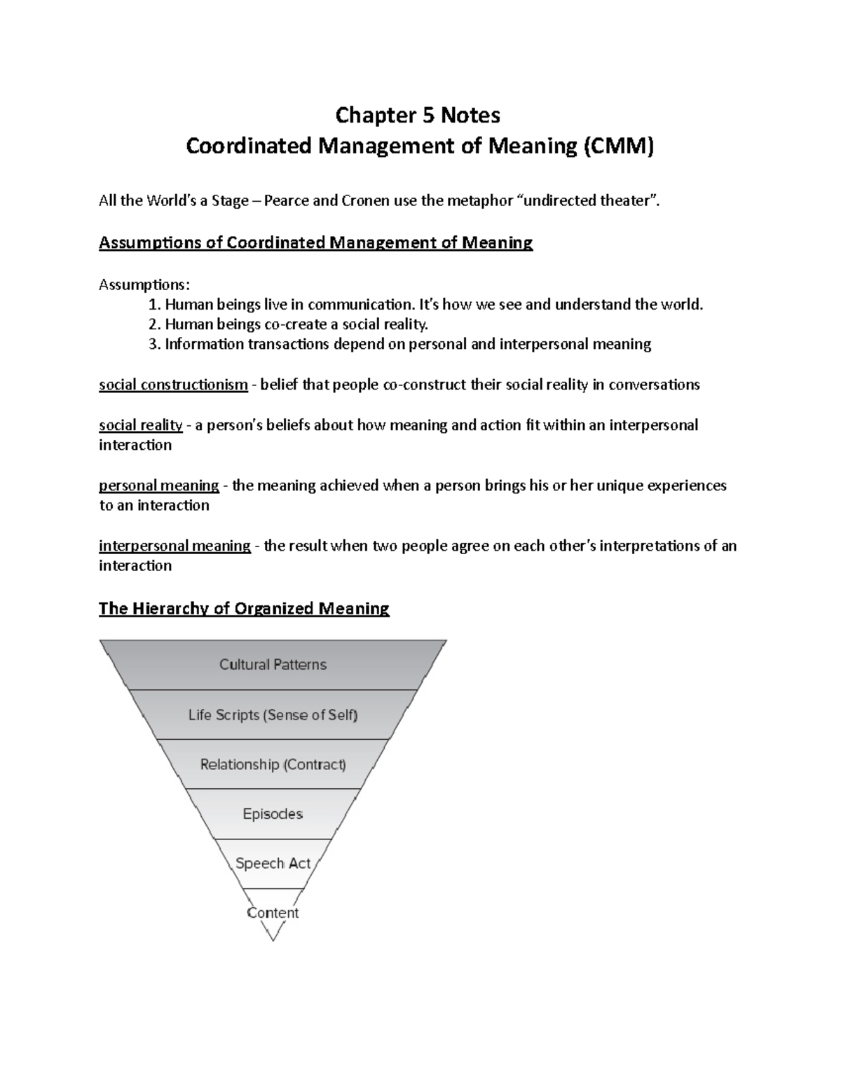 Chapter 5 Notes - Coordinated Management of Meaning (CMM) - Human ...
